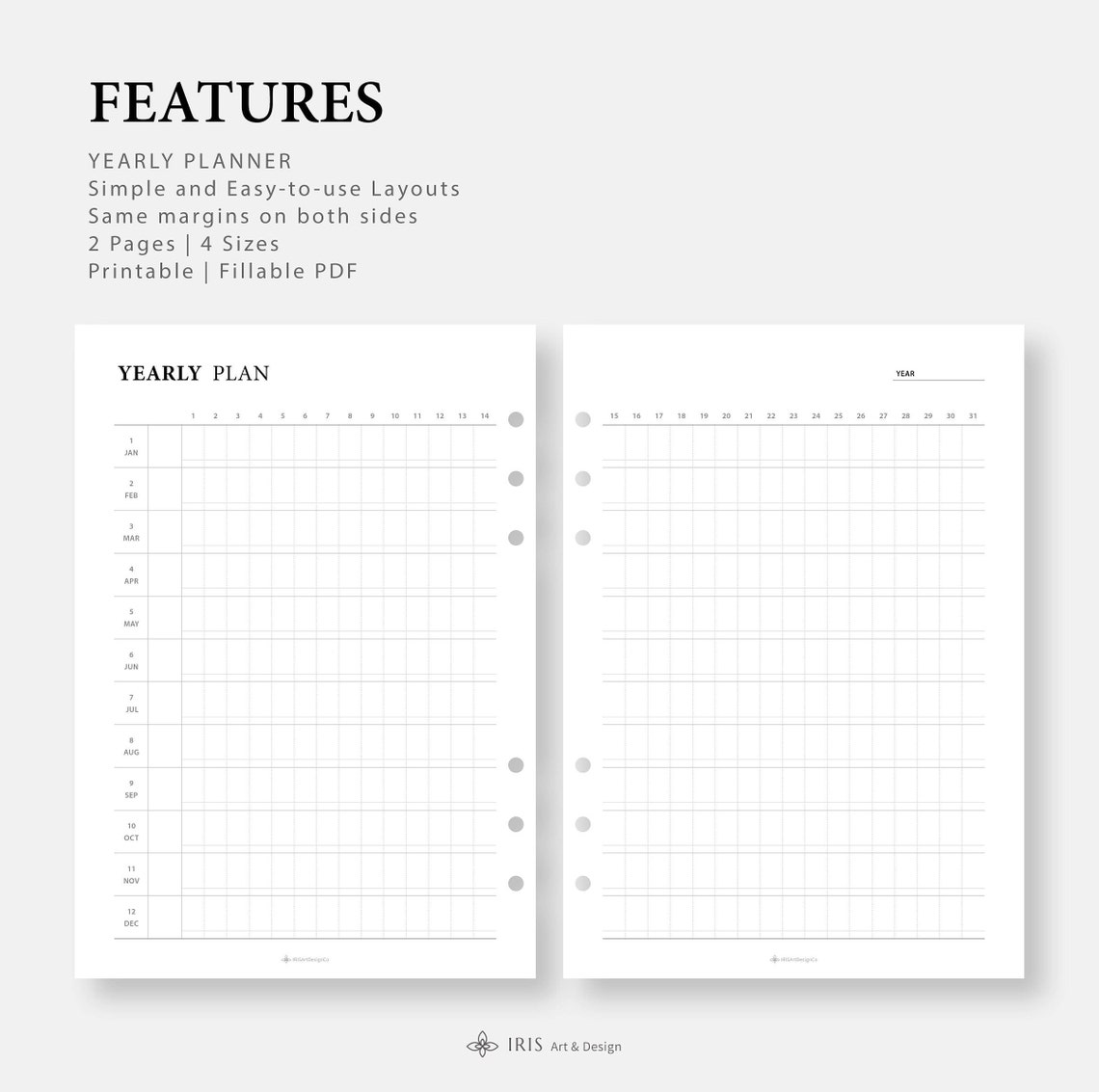 Yearly Planner Printable Yearly 12 Months Overview Inserts - Etsy