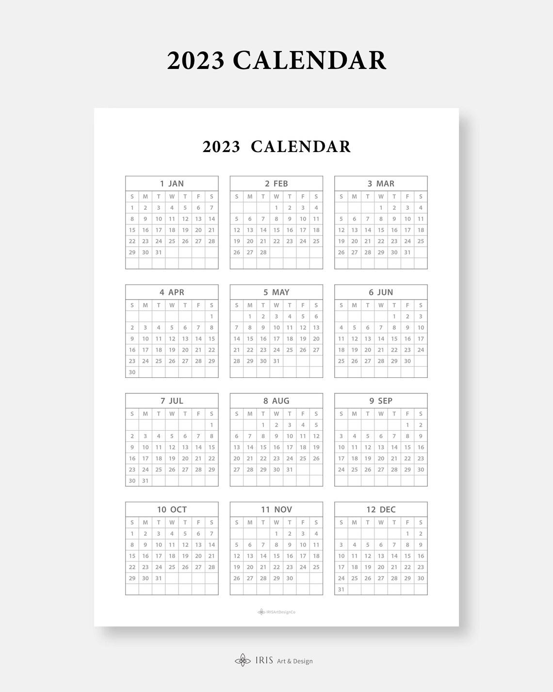 2023 2024 Calendar Printable Calendar Template Inserts Yearly Calendar ...