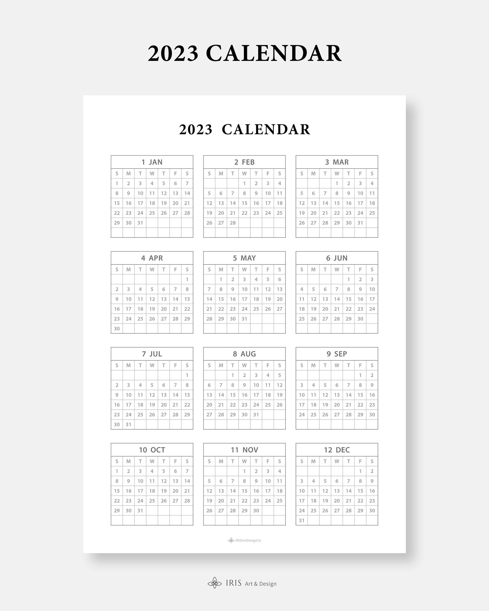 2023 2024 Calendar Printable Calendar Template Inserts Yearly Calendar ...
