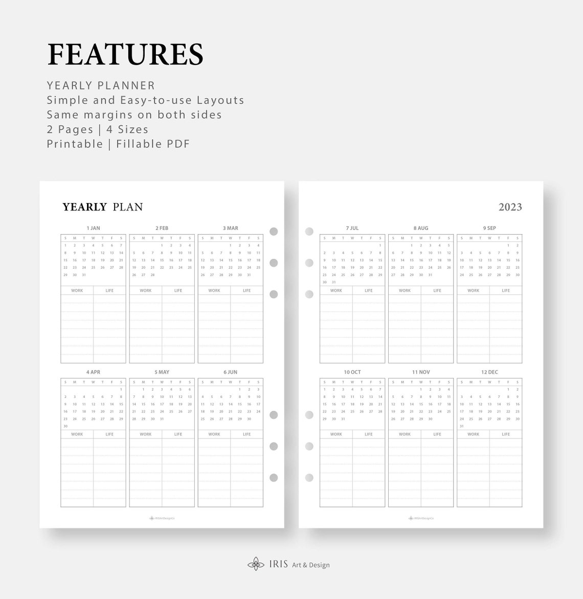2023 Yearly Planner Printable on 2 Pages Quarterly Work & Life to Do ...