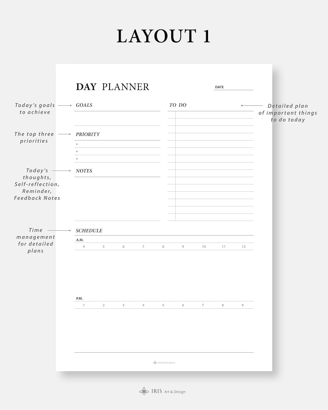 Day Planner Template Priority to Do List AM PM Schedule Daily Planner ...