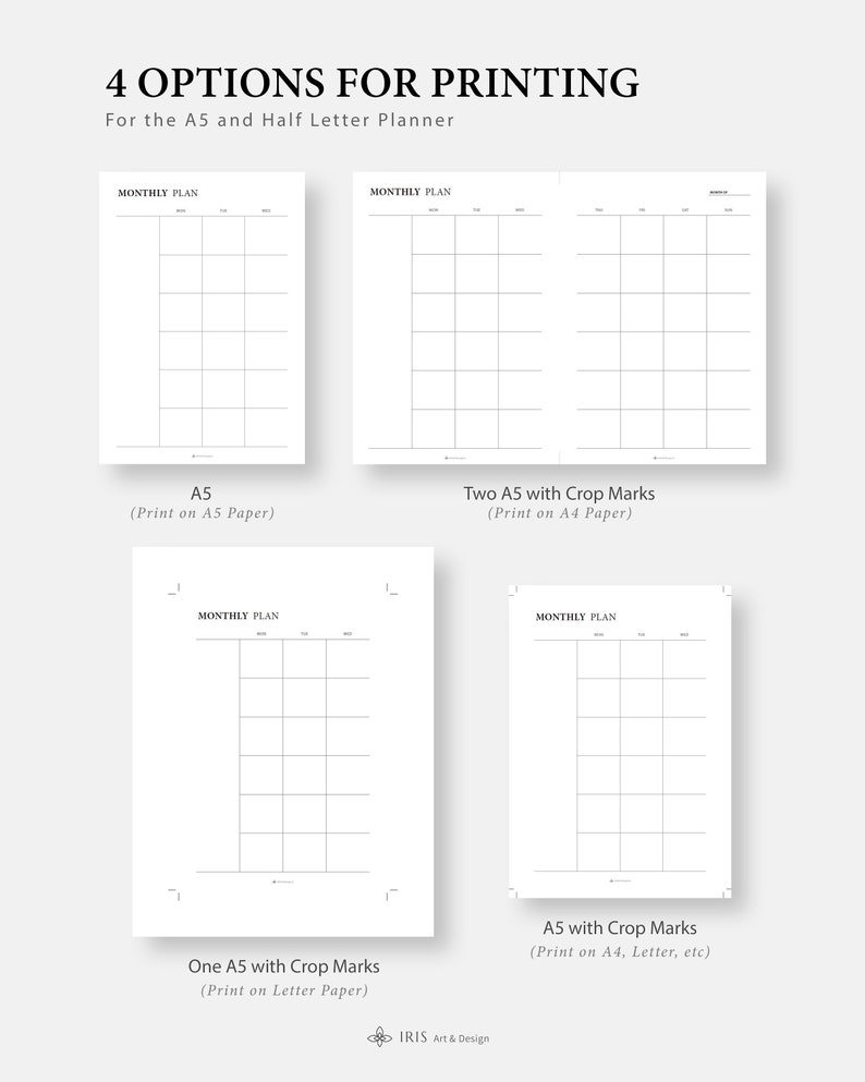 Monthly Planner Printable Undated Minimalist Monthly Calendar Template ...