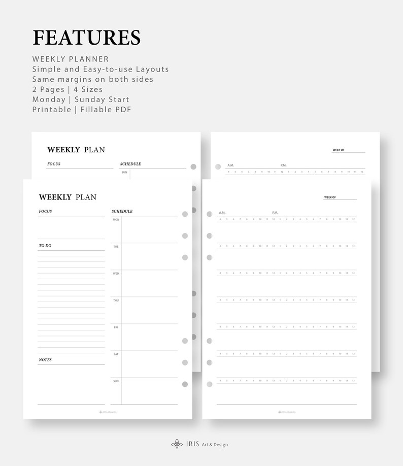 Weekly Planner 2 Pages Printable Week on Two Pages Weekly Overview Week ...