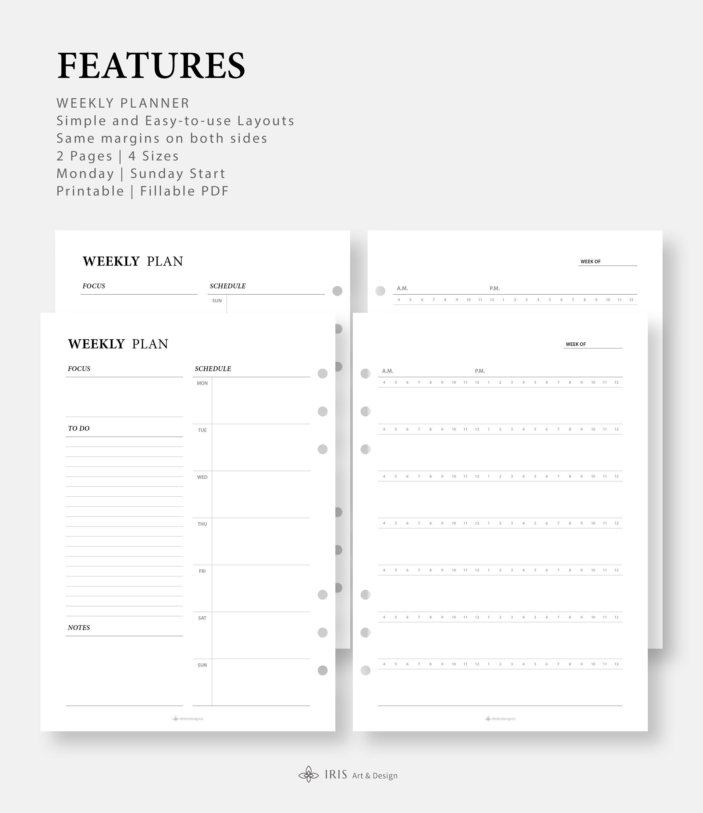 Weekly Planner 2 Pages Printable Week on Two Pages Weekly Overview Week ...