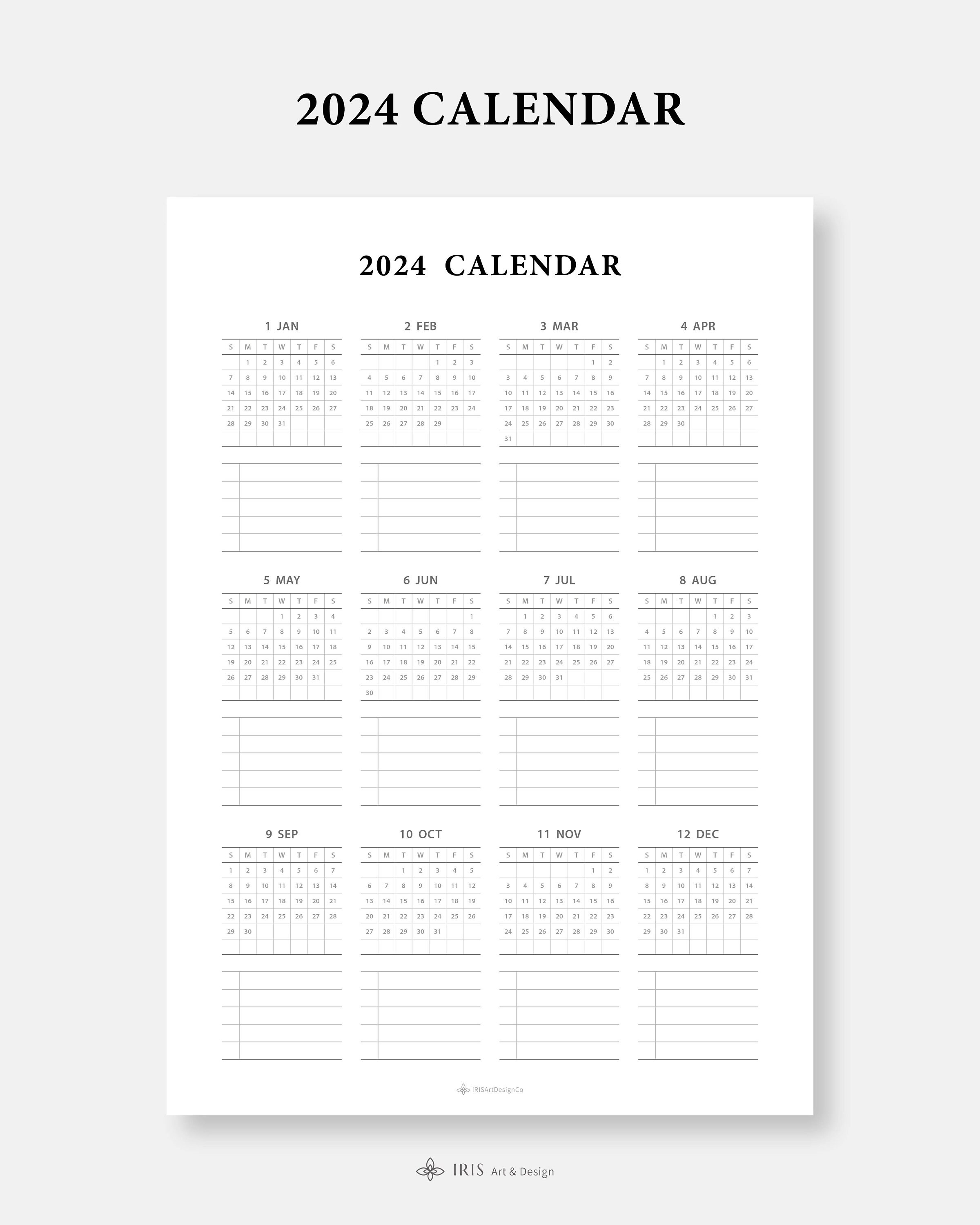 2023 2024 Yearly Calendar Planner Template | Year at a Glance Calendar ...