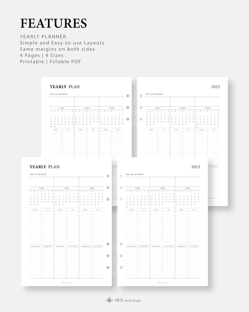 2023 Quarterly Planner Printable Inserts on 4 Pages Quarterly Work ...