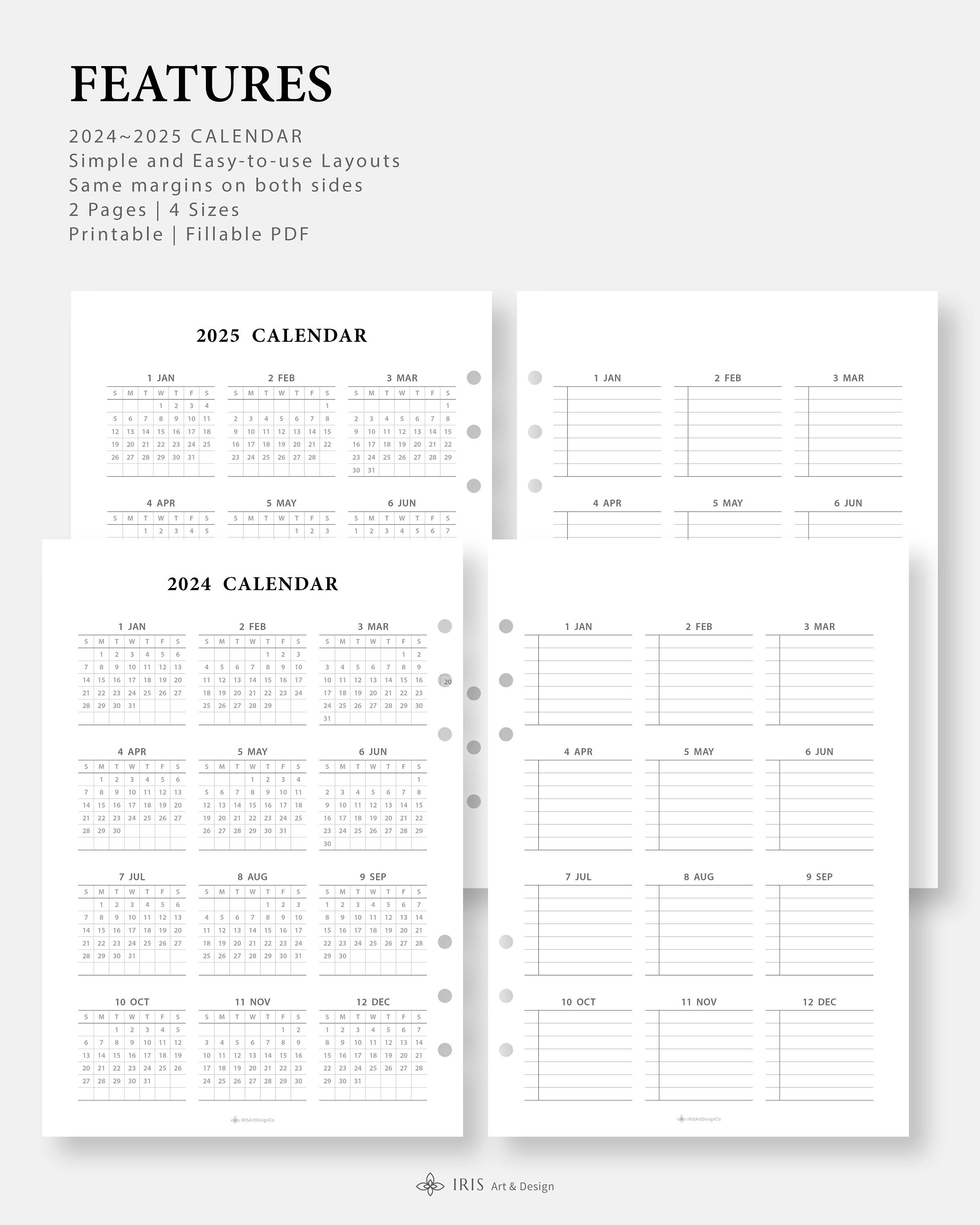 Yearly Calendar Planner 2024 2025 | Year at a Glance Calendar Template ...