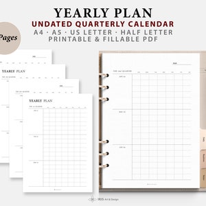 Undated Quarterly Calendar Printable on 4 Pages | Quarterly Planner ...