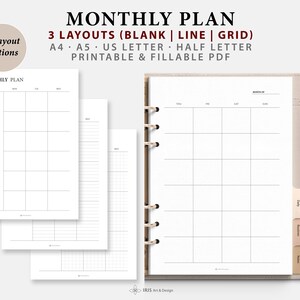 Monthly Planner Printable Undated Minimalist Monthly Calendar Template ...