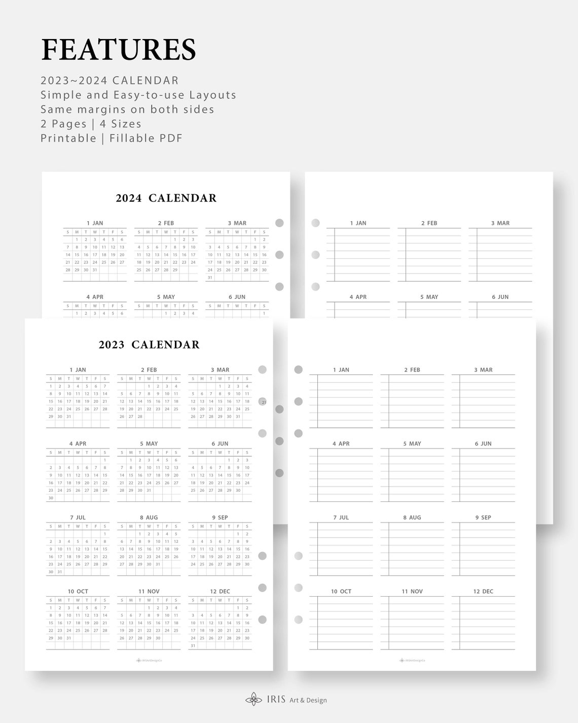 2023 2024 Yearly Calendar Planner Year at a Glance Calendar Template ...