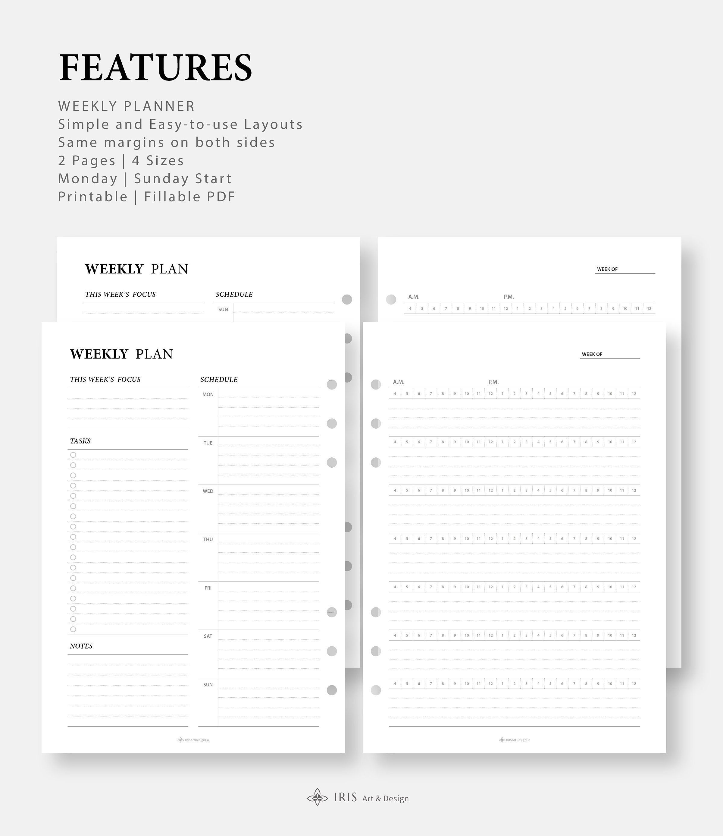 Weekly Planner 2 Pages Template With Weekly to Do List & Hour Schedule ...