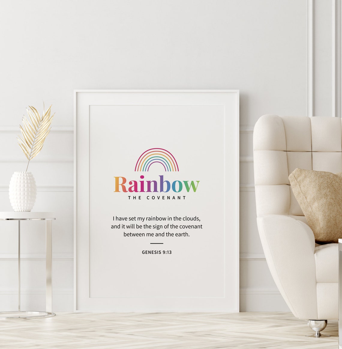 Rainbow Bible Verse Wall Art, Genesis 9 13, Rainbow Nursery Print ...