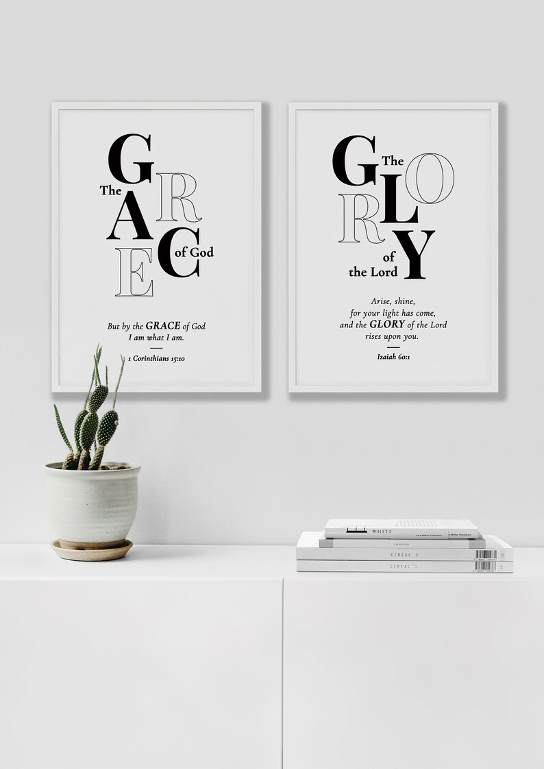 Grace Print, Glory Print, Bible Verse Wall Art Set of 2, Scripture ...