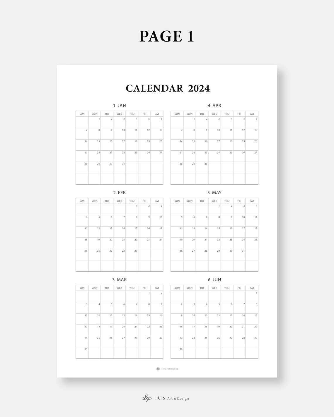 Calendar 2024 Printable 12 Months Schedule Yearly Calendar Inserts Year ...