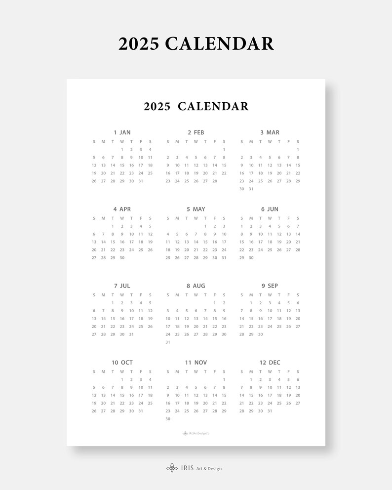 Minimal Calendar 2024 2025 Printable Year at a Glance Calendar Inserts ...