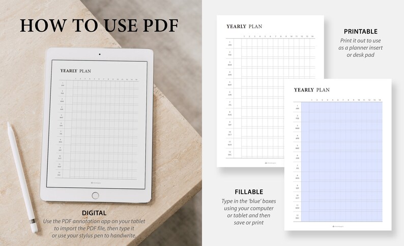 Yearly Planner Printable Yearly 12 Months Overview Inserts - Etsy