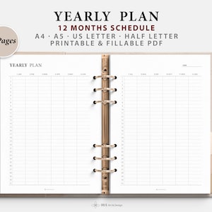 Year at a Glance Printable on 2 Pages | Yearly 12 Months Schedule ...