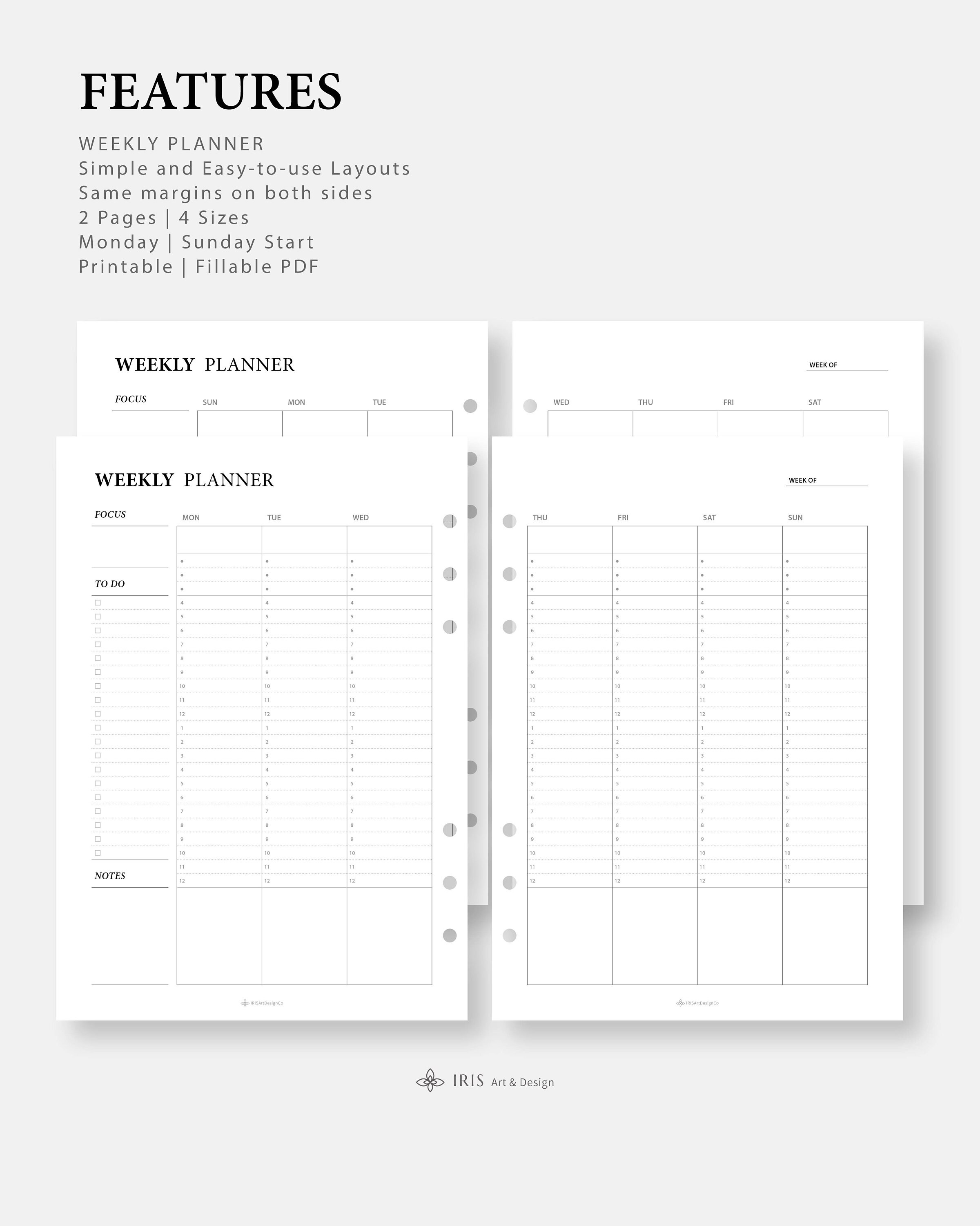 Weekly Planner Template | Weekly Planner 2 Pages Printable | Weekly ...