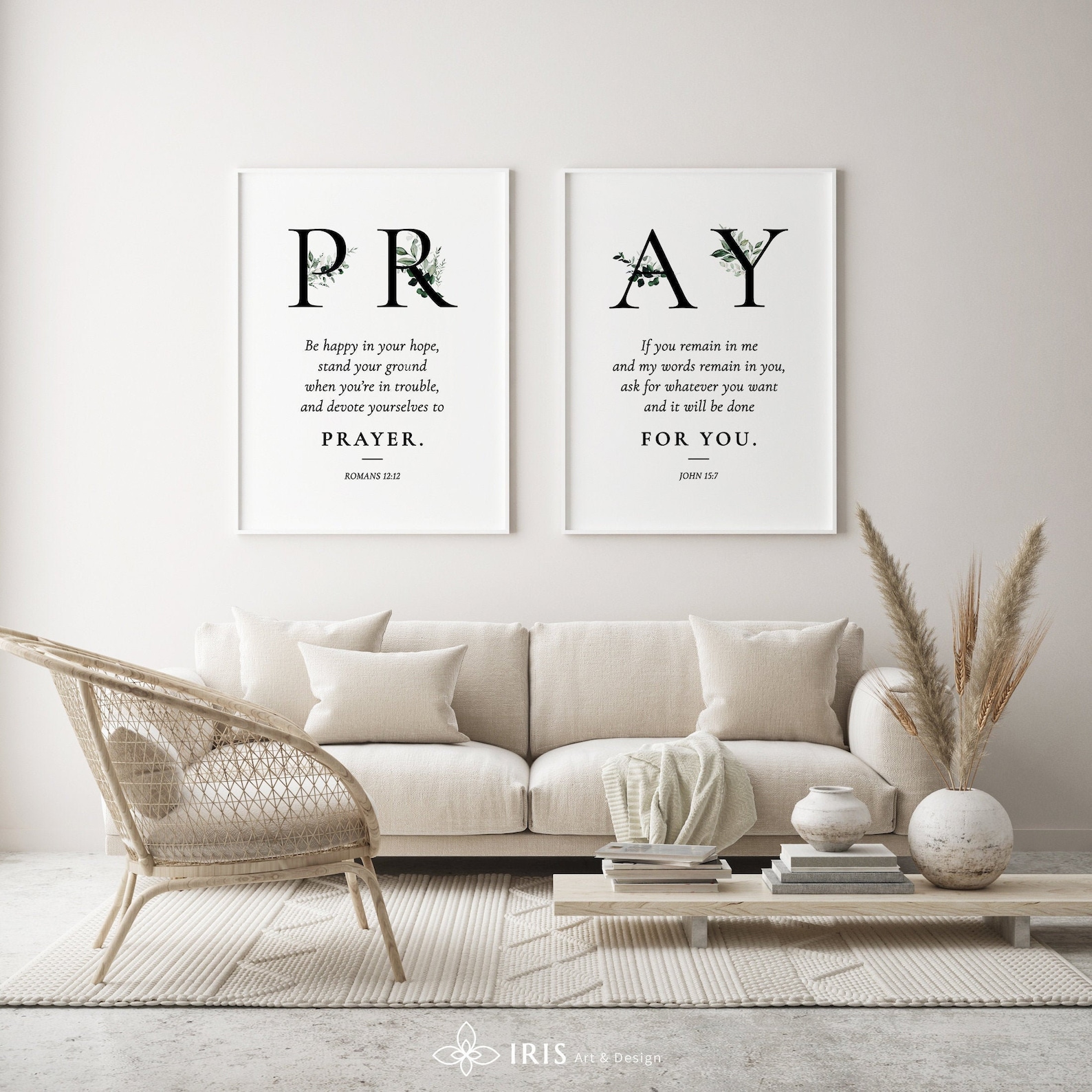 Pray Bible Verse Wall Art Set, Scripture Set of 2, Modern Scripture ...