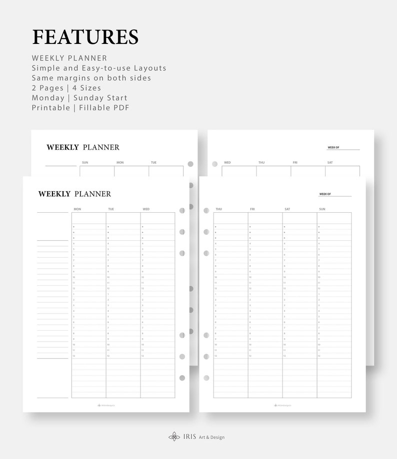 Weekly Hourly Schedule Planner 2 Pages Undated Weekly - Etsy