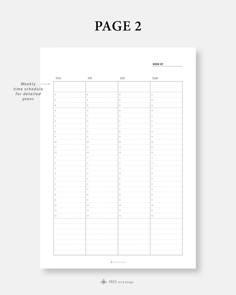 Weekly Hourly Schedule Planner 2 Pages | Undated Weekly Planner ...