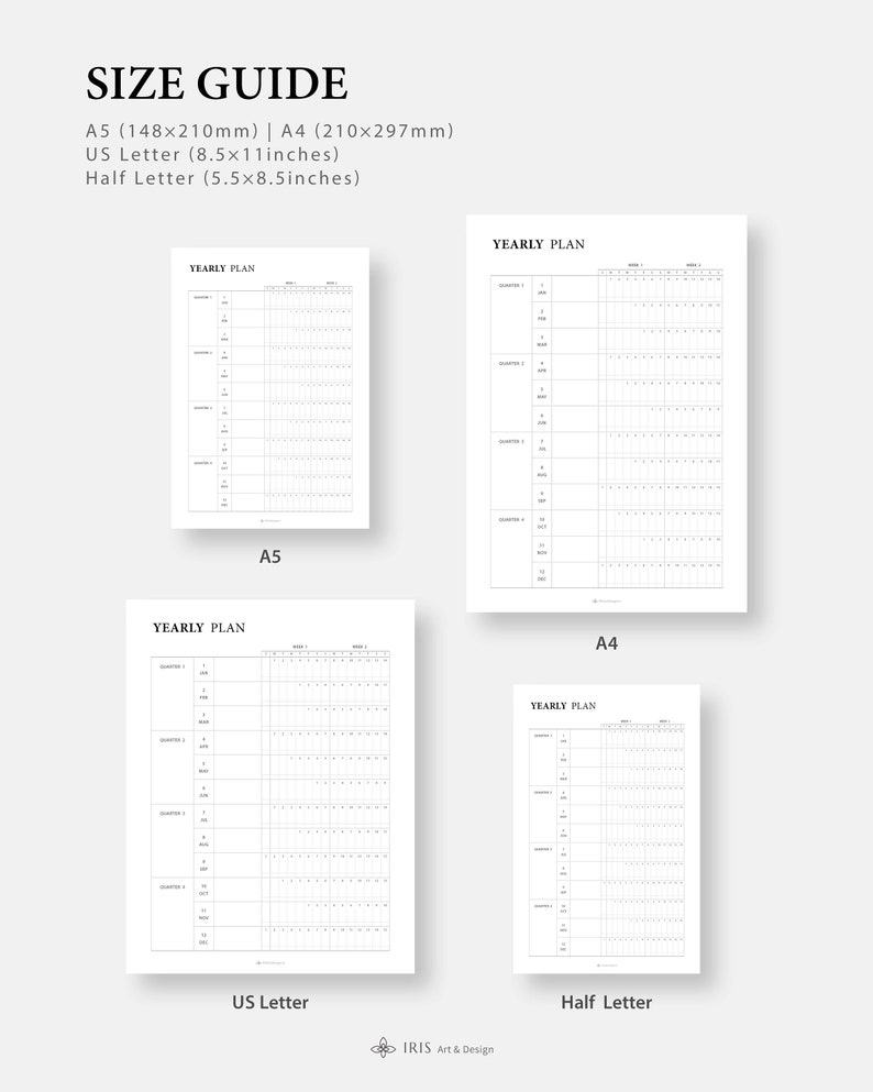 2024 Year at a Glance Printable Inserts Yearly 12 Months Overview ...