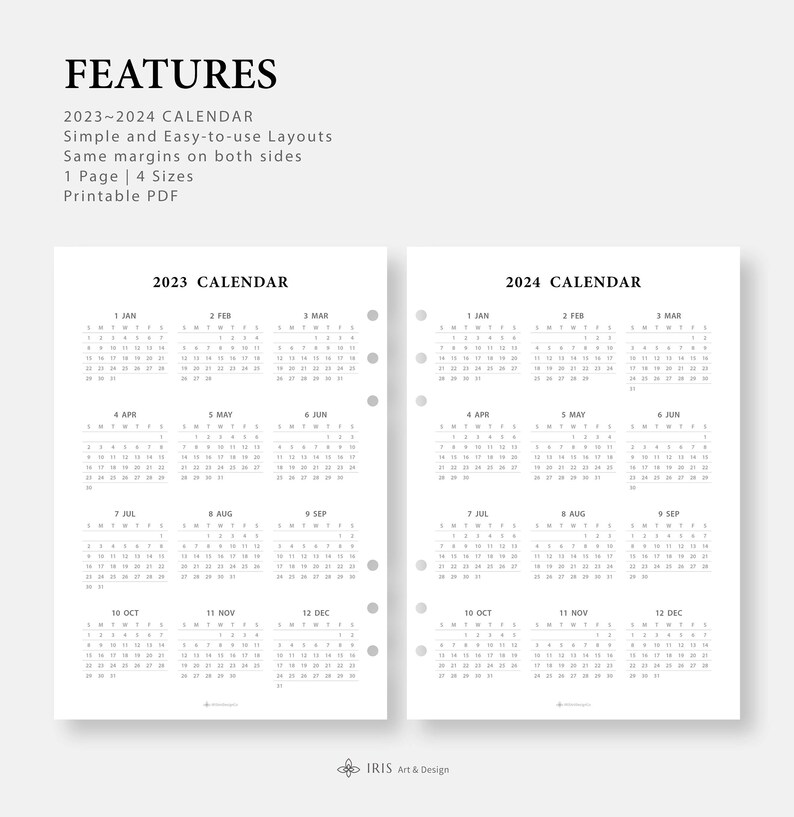2023 2024 Calendar Template Inserts | Year at a Glance Calendar ...