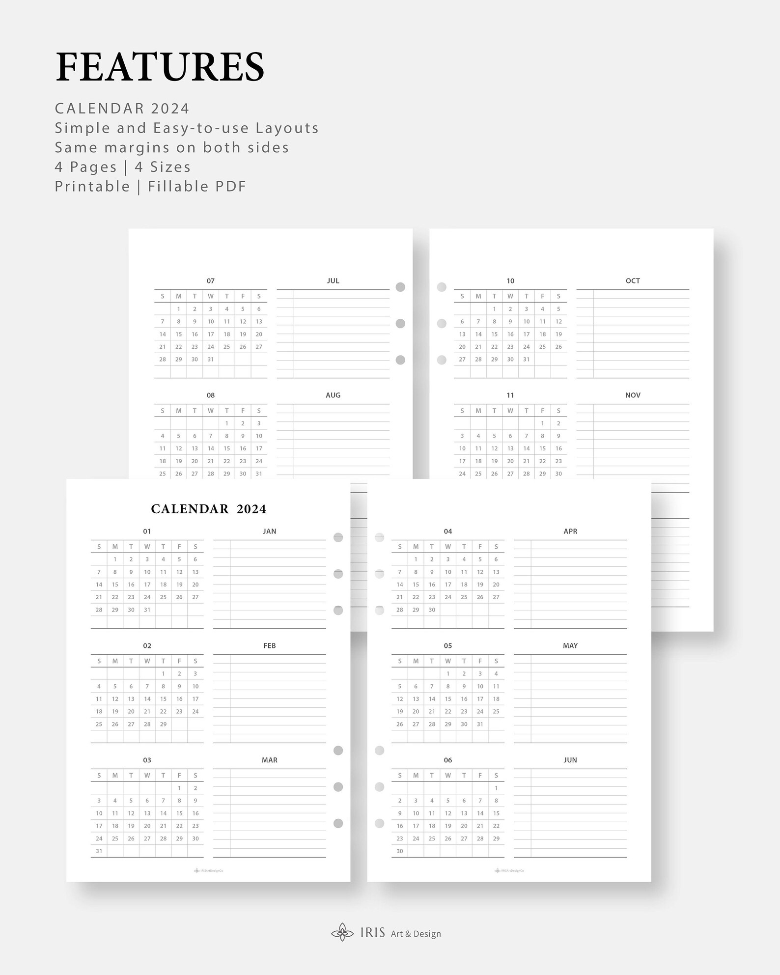 Calendar 2024 Template 12 Months Schedule Year on 4 Pages Calendar ...