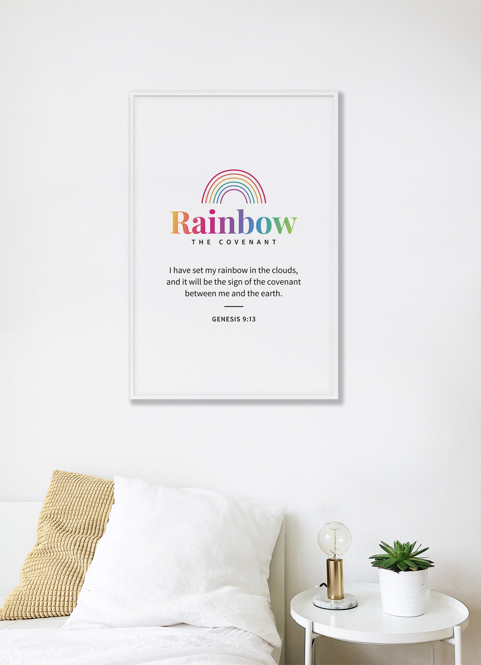 Rainbow Bible Verse Wall Art, Genesis 9 13, Rainbow Nursery Print ...