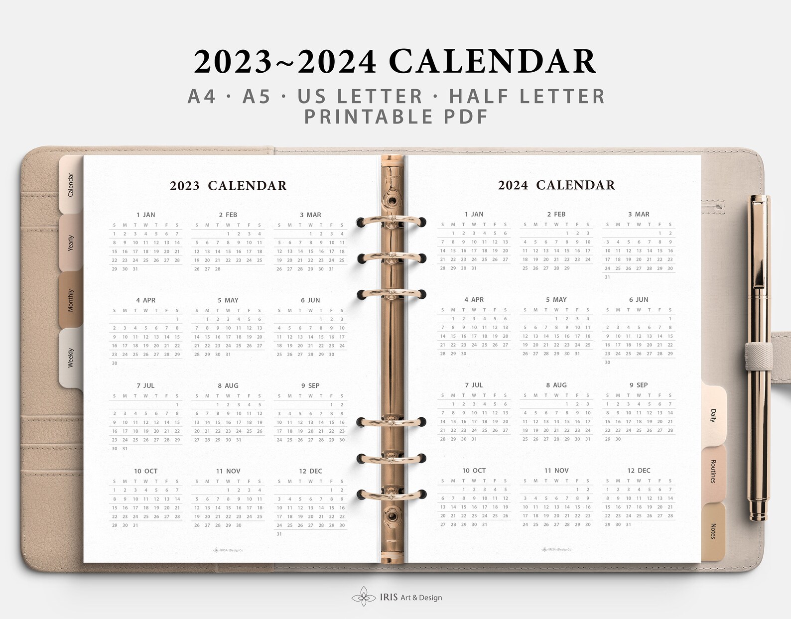 2023 2024 Calendar Template Inserts | Year at a Glance Calendar ...