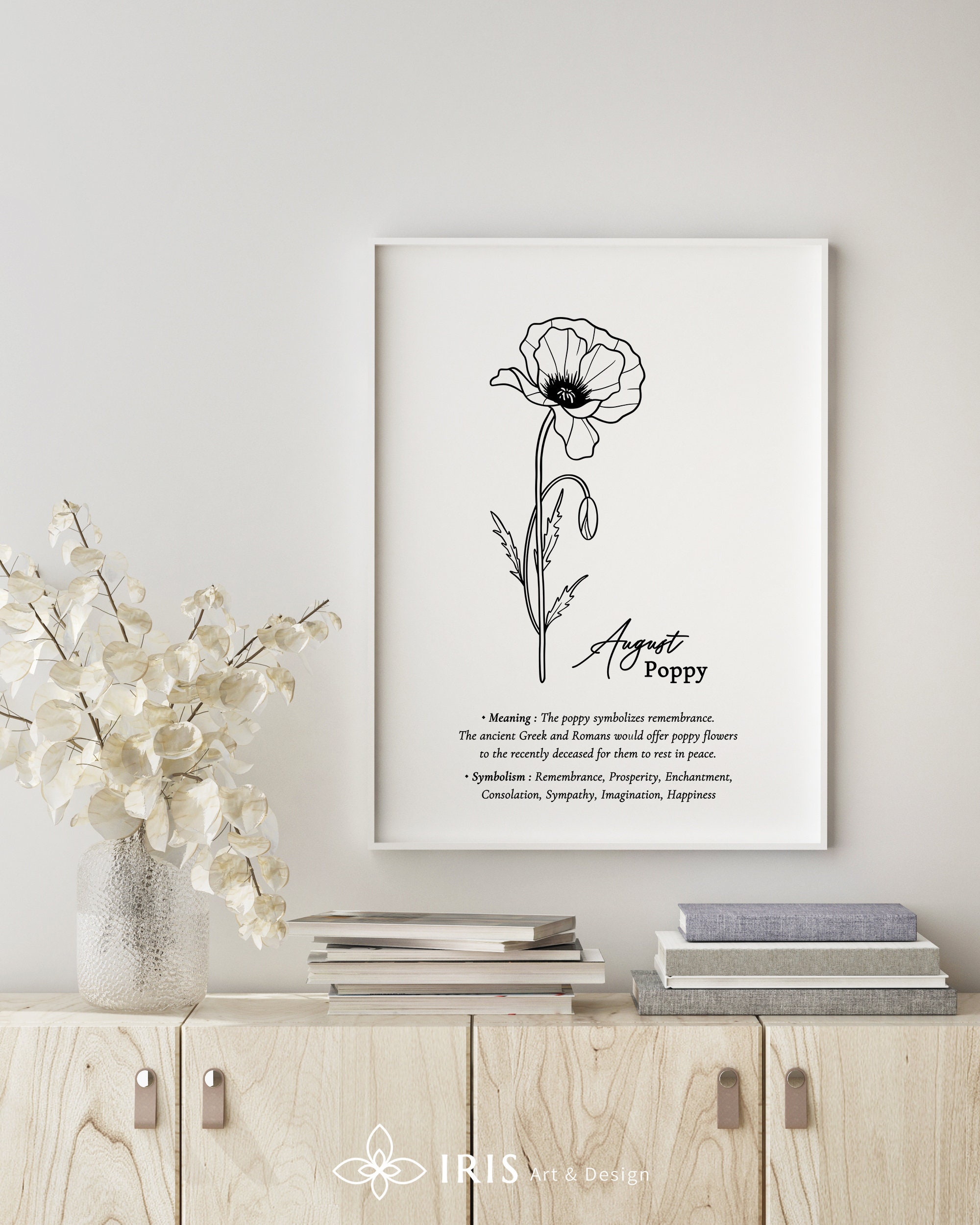 Birth Month Flower Print, Printable Wall Art, August Birth Month, Poppy ...
