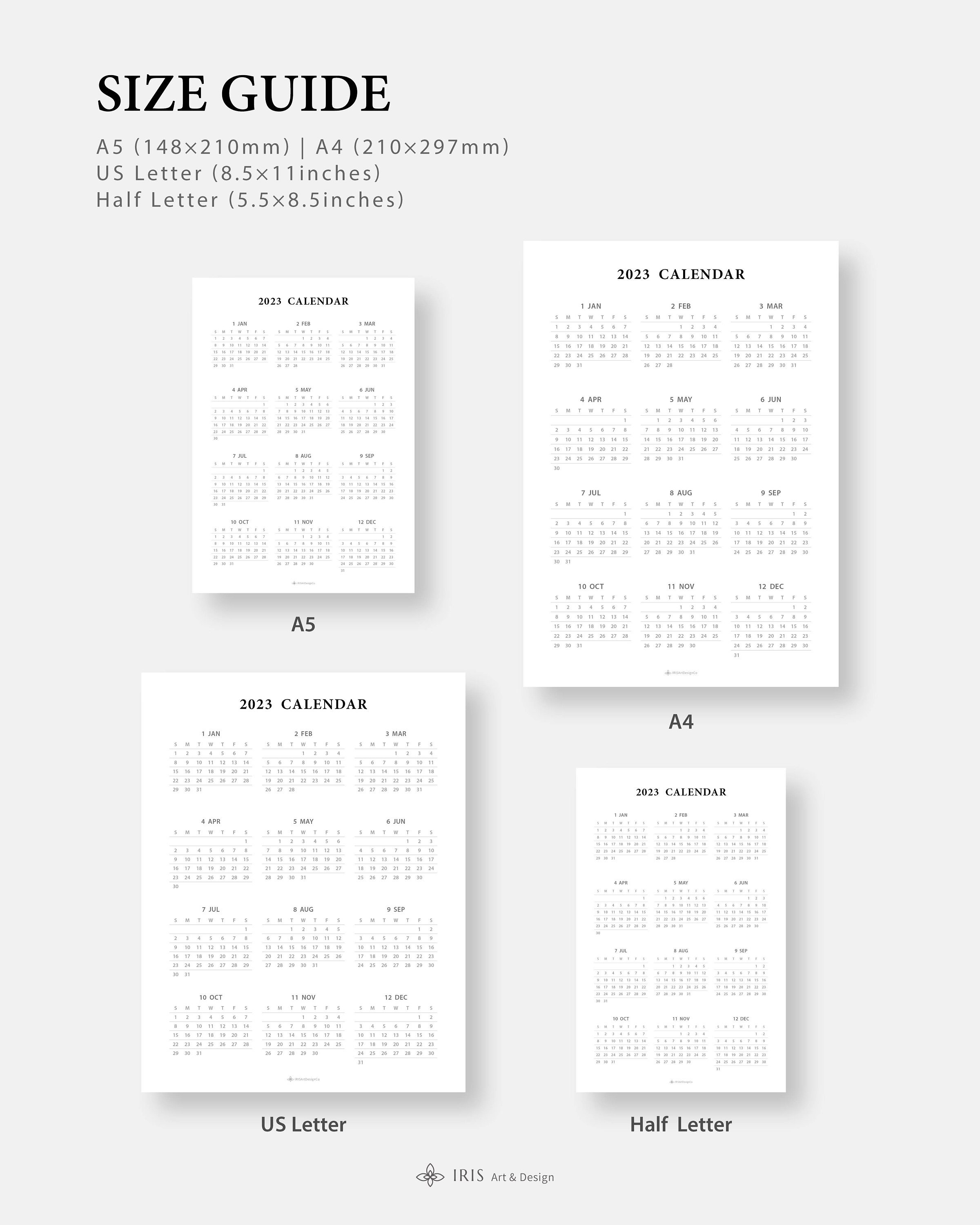 2023 2024 Calendar Template Inserts | Year at a Glance Calendar ...