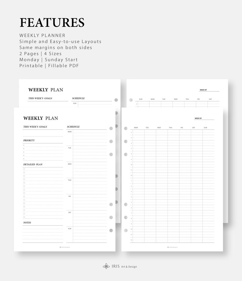 Weekly Planner 2 Pages Refill | Weekly to Do List | Half-hour Weekly ...
