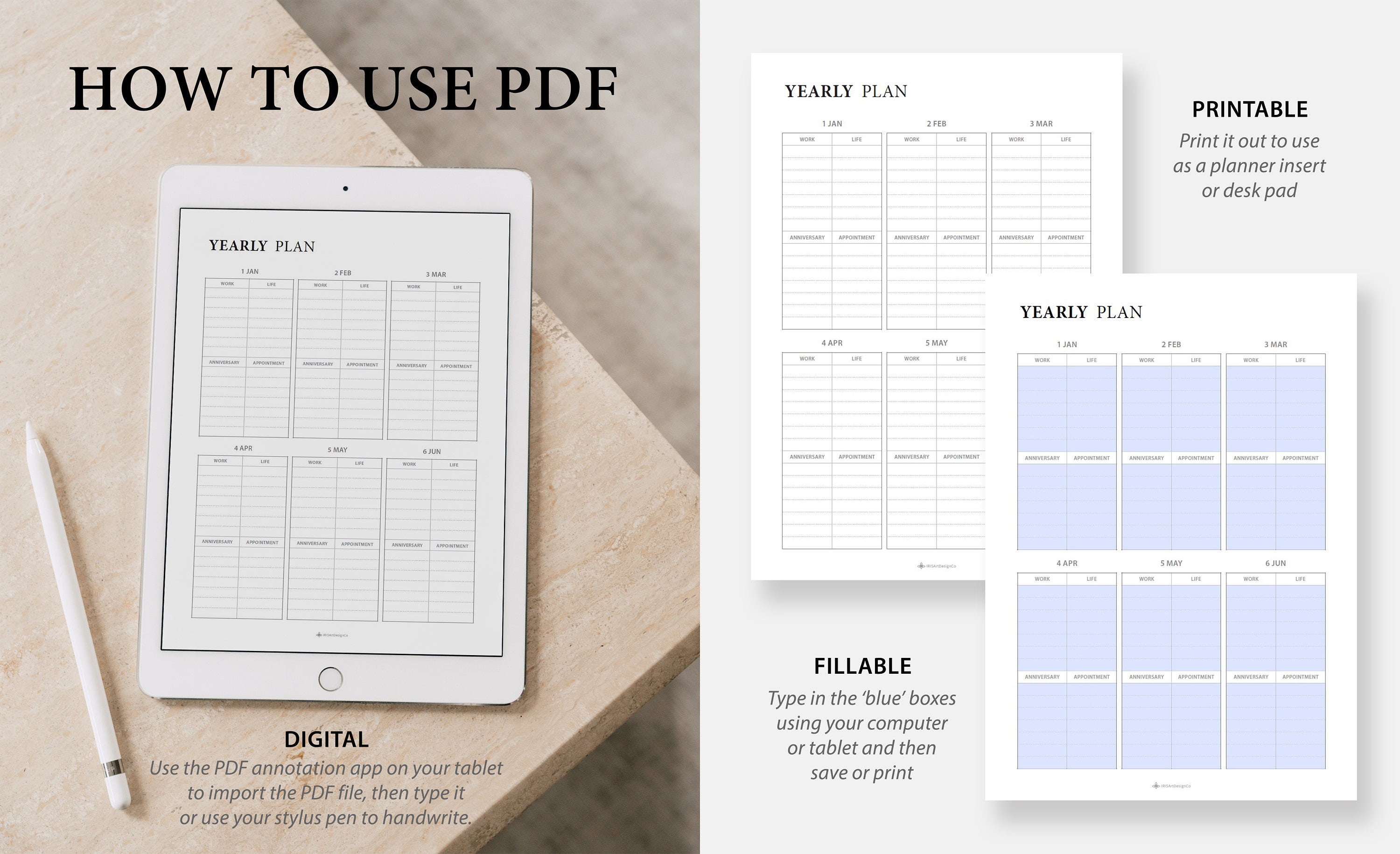 Yearly Planner to Do List Printable Quarterly Work & Life to Do List on ...