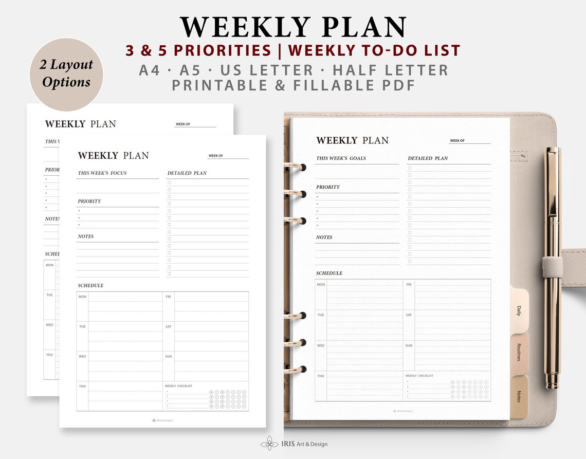 Weekly Planner Printable Priority to Do List Weekly Checklist Undated Weekly Planner Template ...