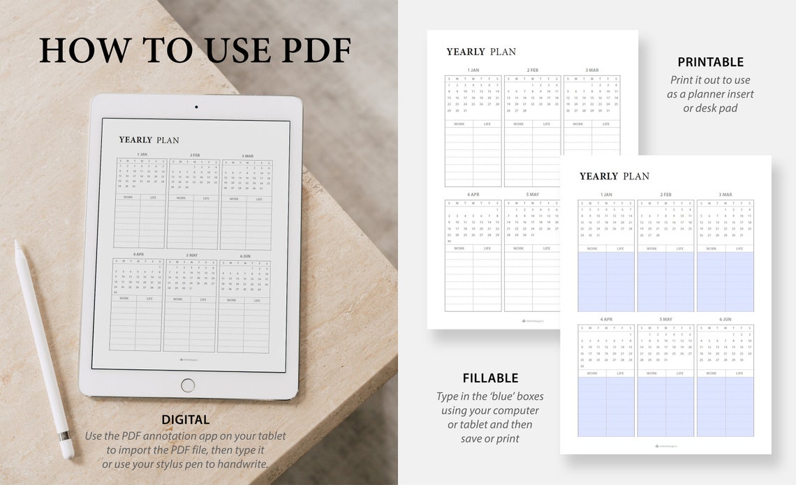 2023 Yearly Planner Printable on 2 Pages Quarterly Work & Life to Do ...