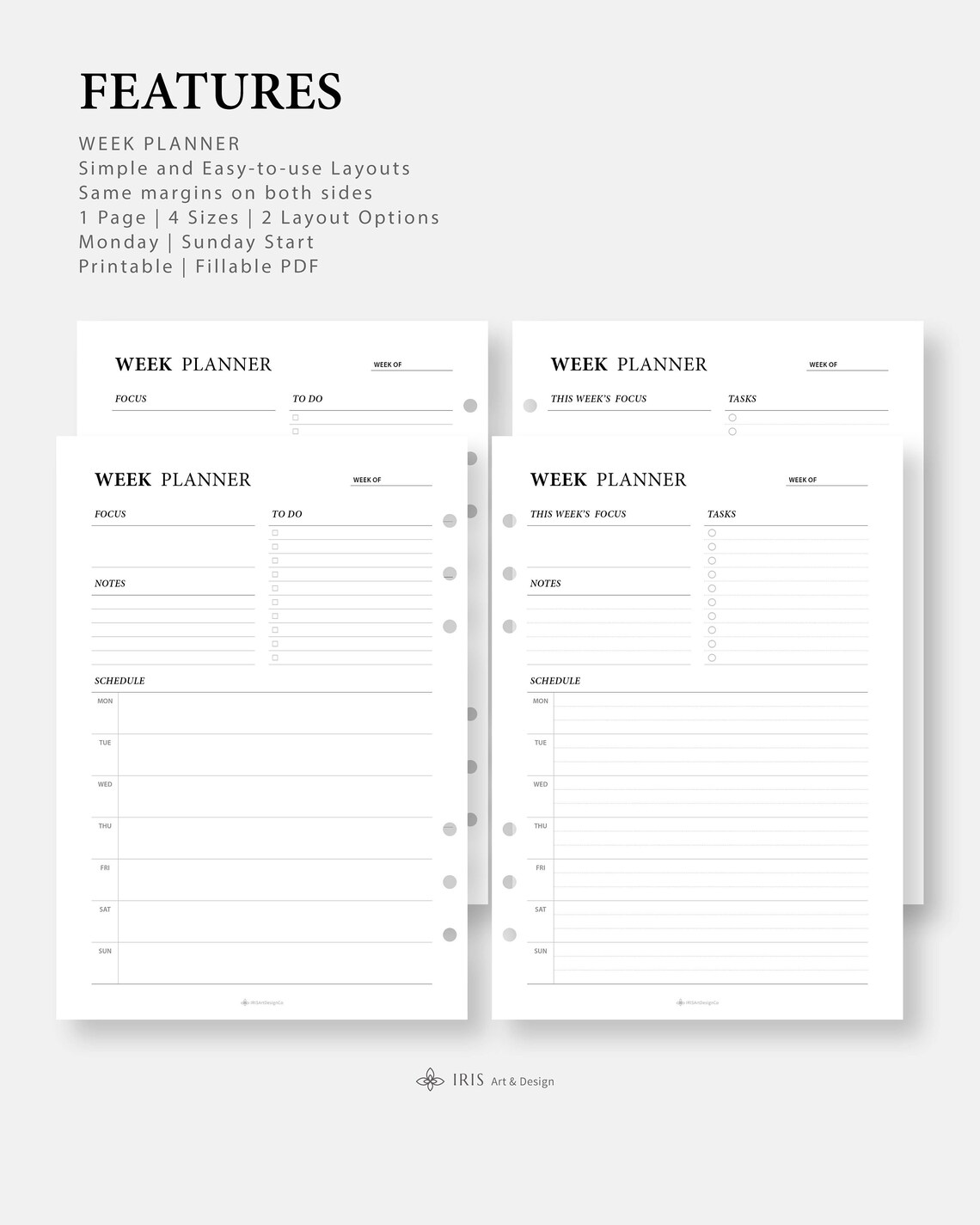 Week Planner Printable Weekly Planner Inserts Weekly Organizer Weekly ...