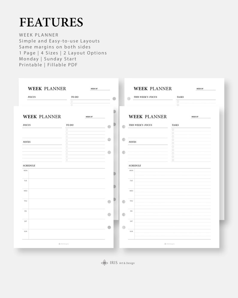 Week Planner Printable Weekly Planner Inserts Weekly Organizer Weekly ...