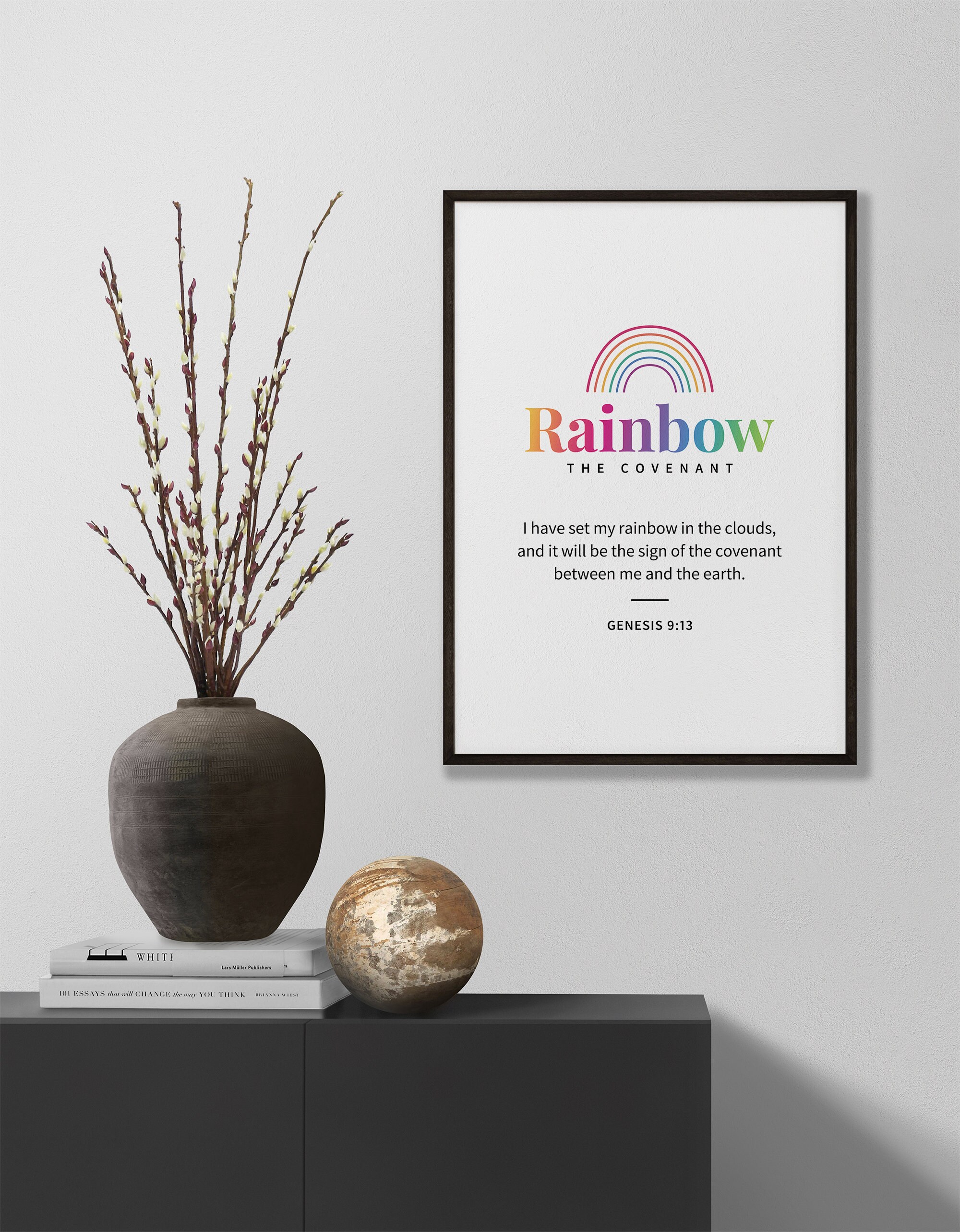 Rainbow Bible Verse Wall Art, Genesis 9 13, Rainbow Nursery Print ...