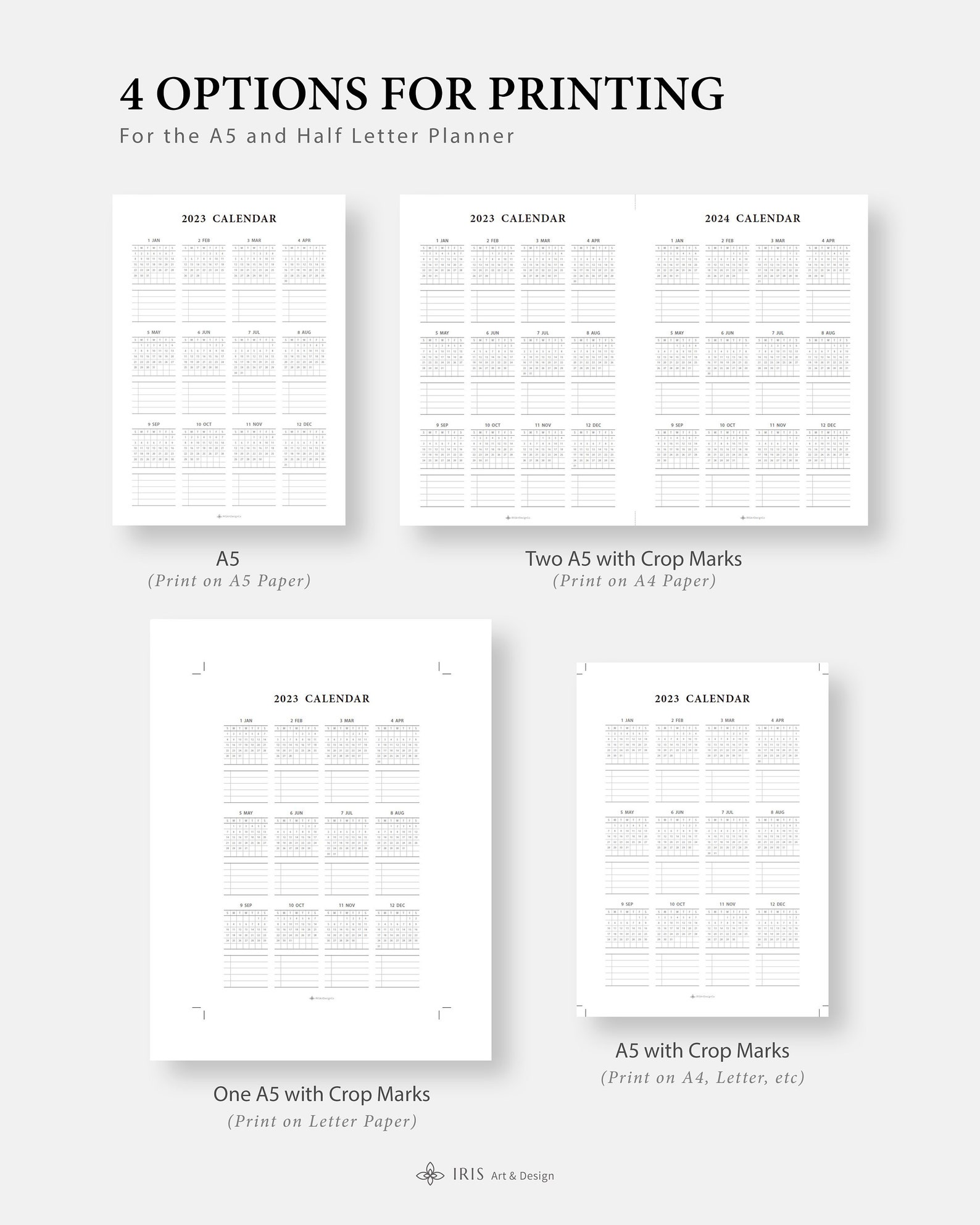 2023 2024 Yearly Calendar Planner Template | Year at a Glance Calendar ...