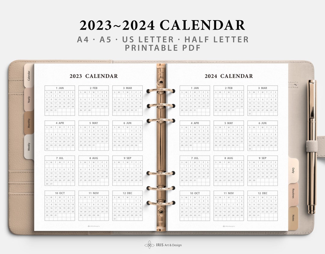 2023 2024 Calendar Printable Calendar Template Inserts Yearly Calendar ...