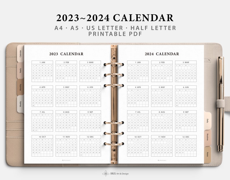 2023 2024 Calendar Printable Calendar Template Inserts Yearly Calendar ...