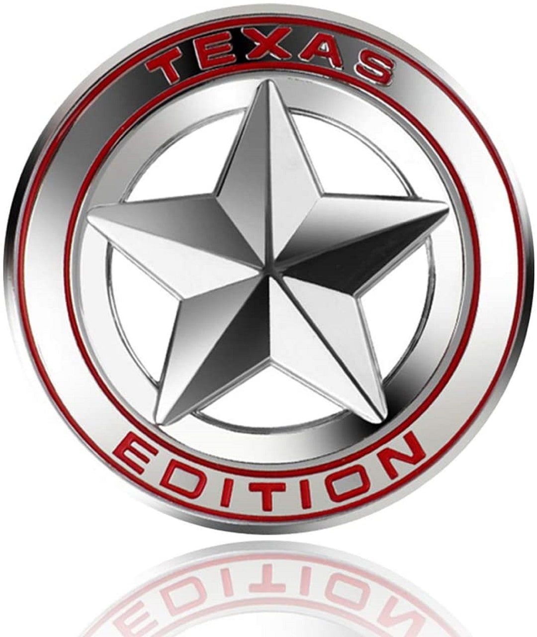 Texas Edition Star CHROME and RED Round 3" Shield Emblem Badge ...