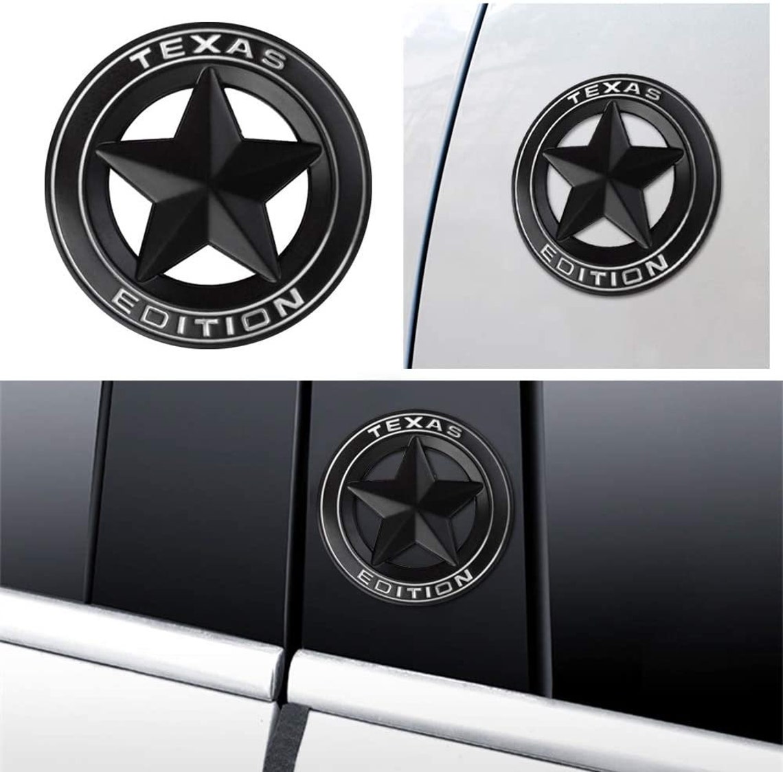 Texas Edition Star BLACK and WHITE Round 3" Shield Emblem Badge ...