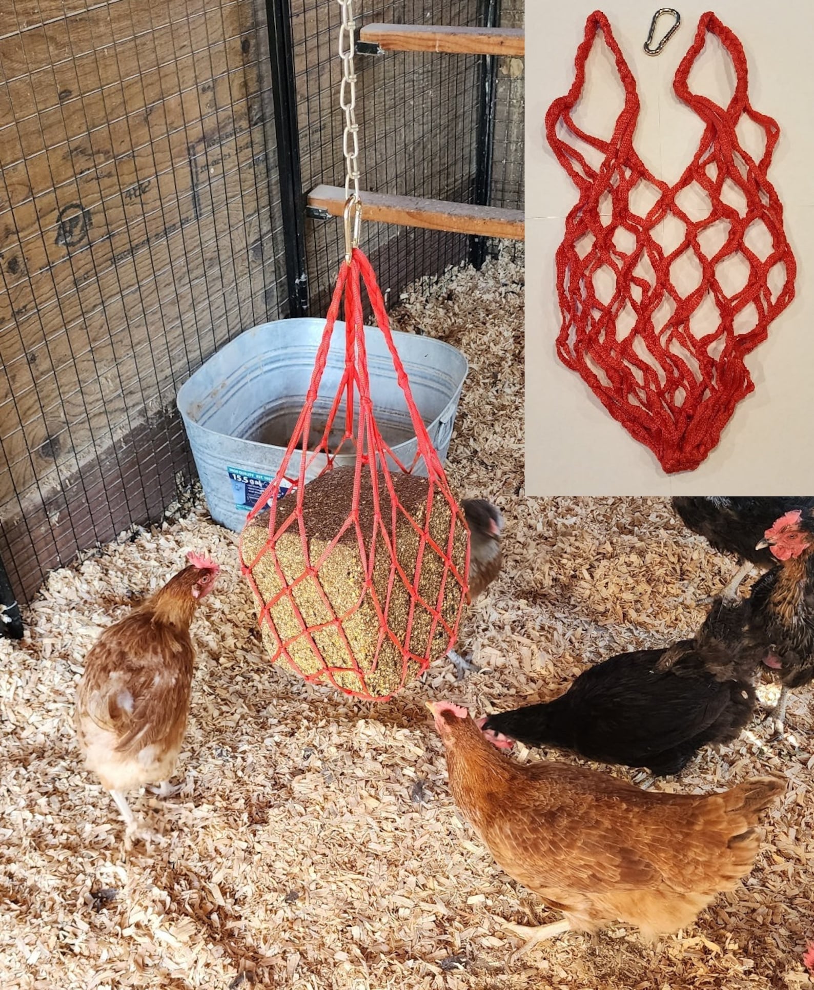 Chicken Run Coop 25lb Flock Block Bird Seed Hanging Mesh Bag Veggie ...