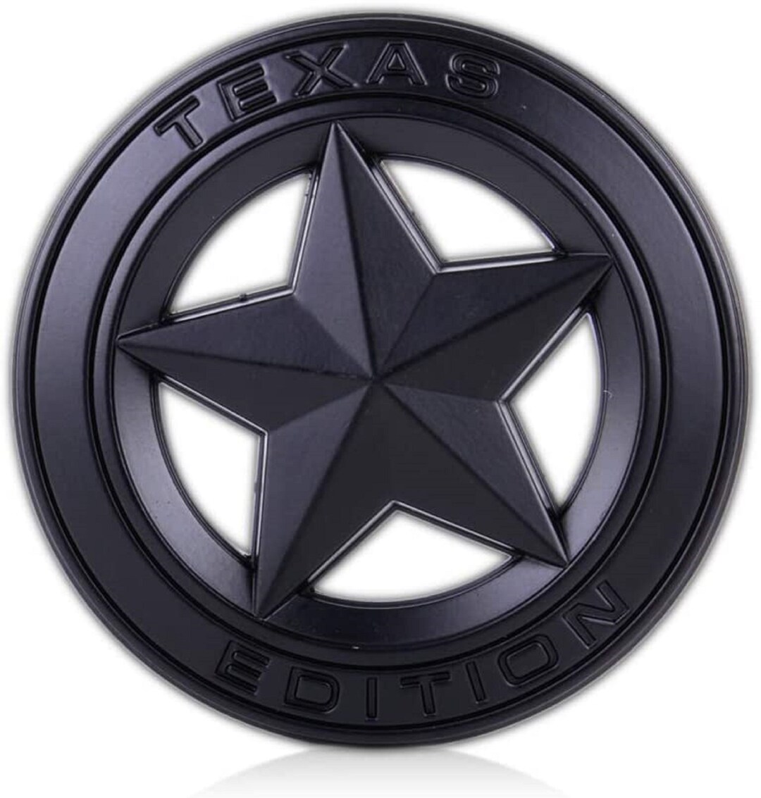 Texas Edition Star ALL BLACK Round 3" Shield Emblem Badge Universal ...