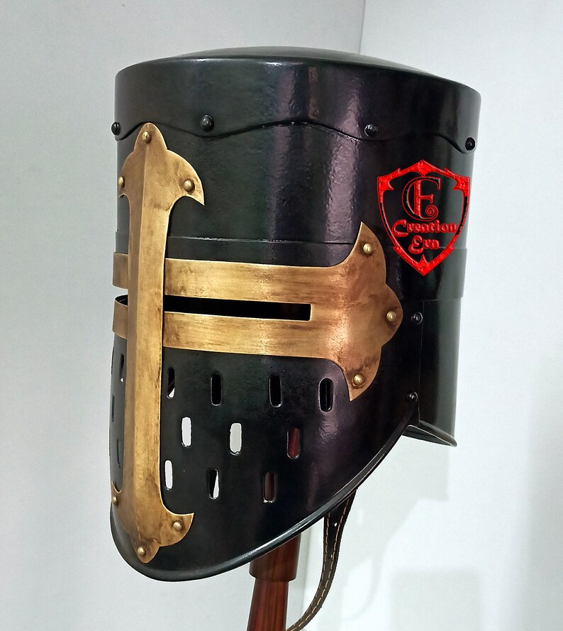 Medieval Black Crusader Knight Helmet With Black Finish Brass Design ...