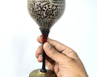 Vintage Handmade Brass King's Royal Chalice Embossed Cup 6 Inch Goblet ...