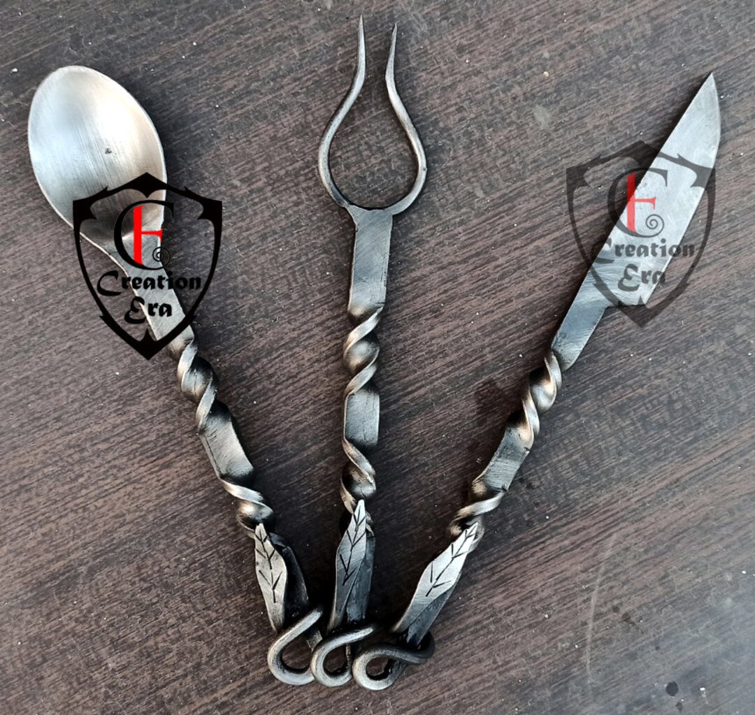 Set of 3 Hand Forged Dinner Set, Rustic Kitchen, Kitchen Accessories ...