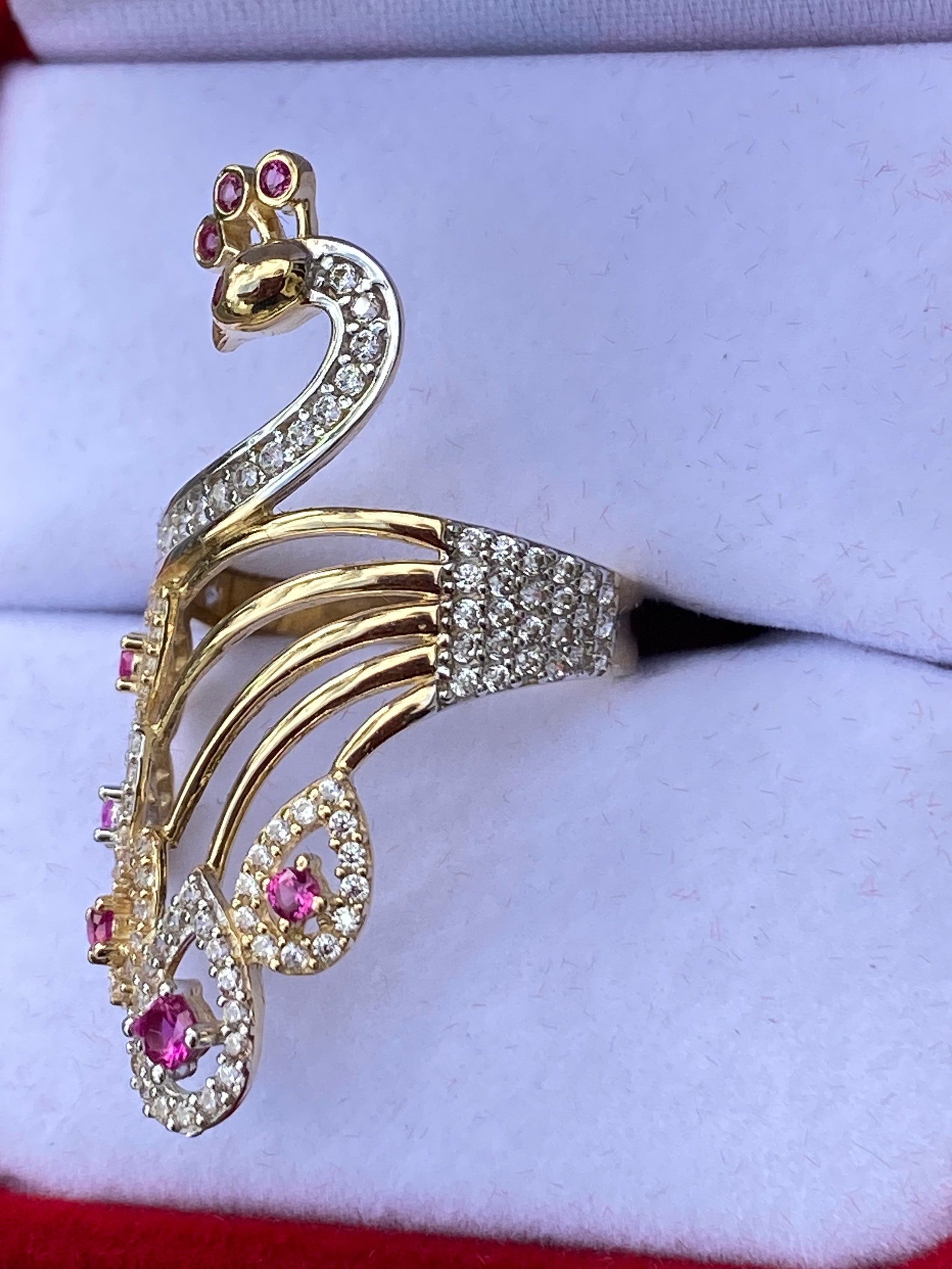 14k Gold Peacock Ring Size 7 14k Gold Peacock Ring Zircon And Etsy